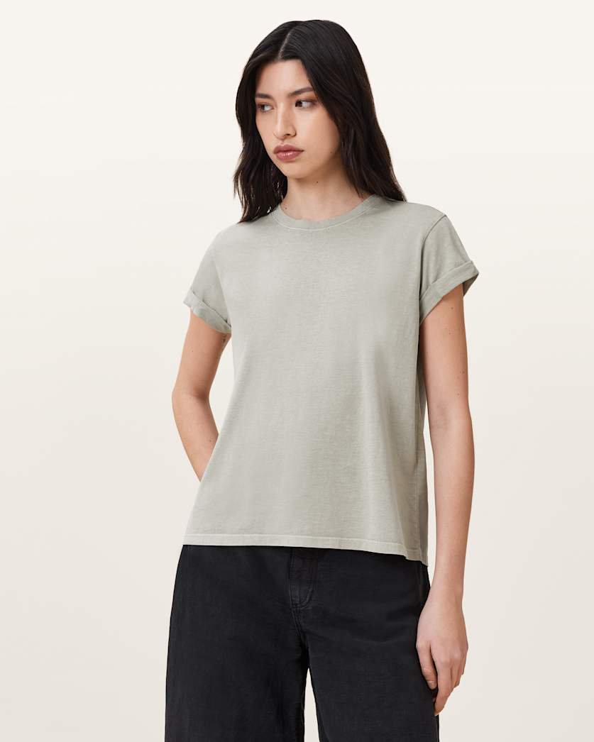 Anna Crew Neck Short Sleeve T-Shirt ABBEY STONE GREEN | ALLSAINTS US